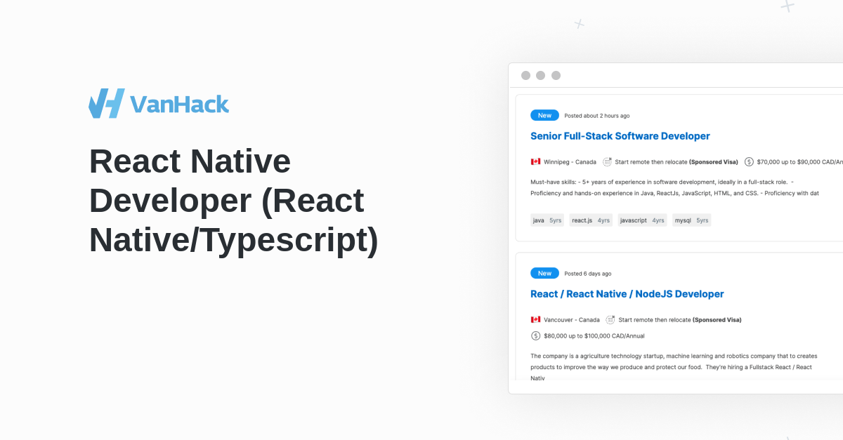React Native Developer React Native Typescript Vanhack